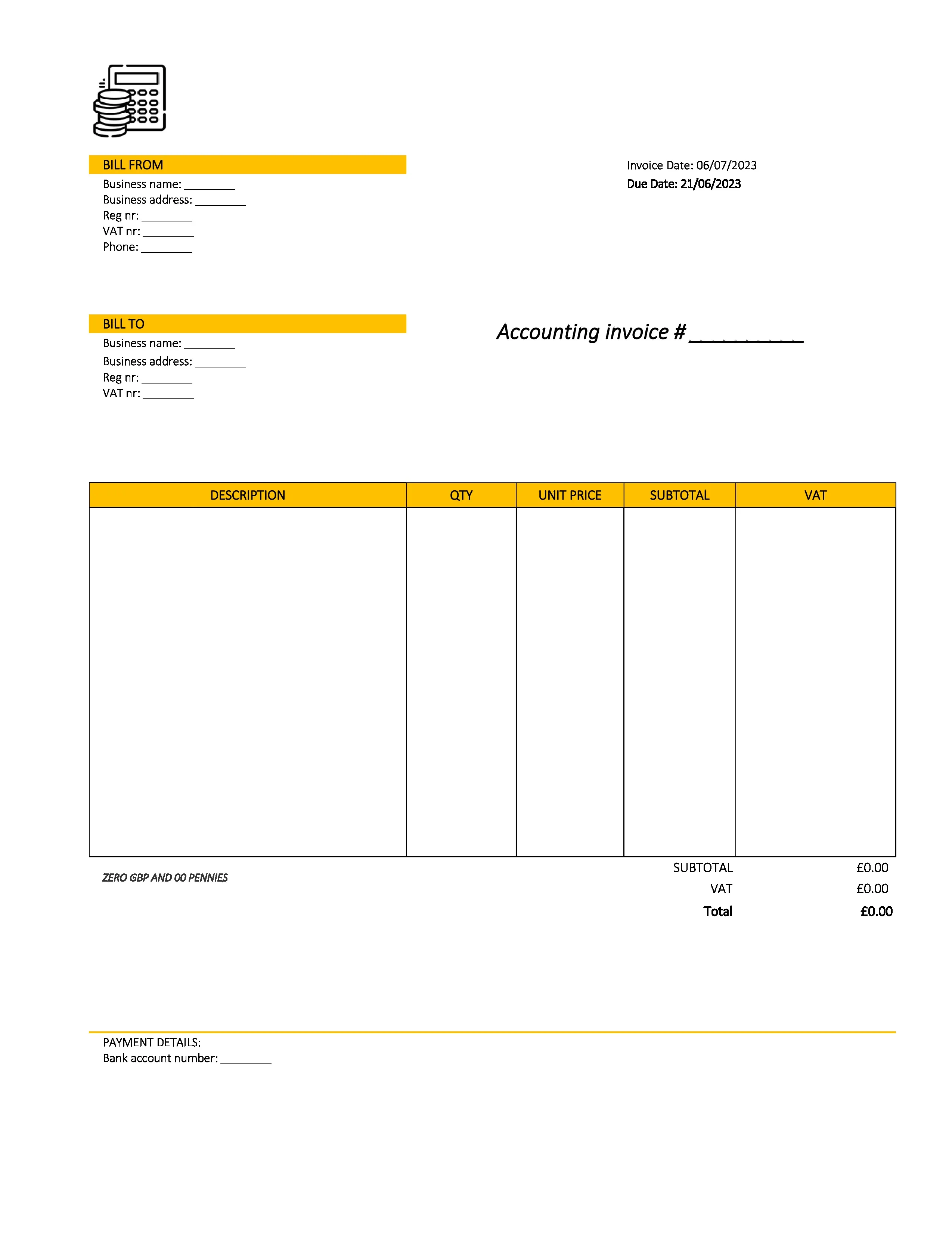 Electronic Accounting Invoice Template UK Excel / Google sheets