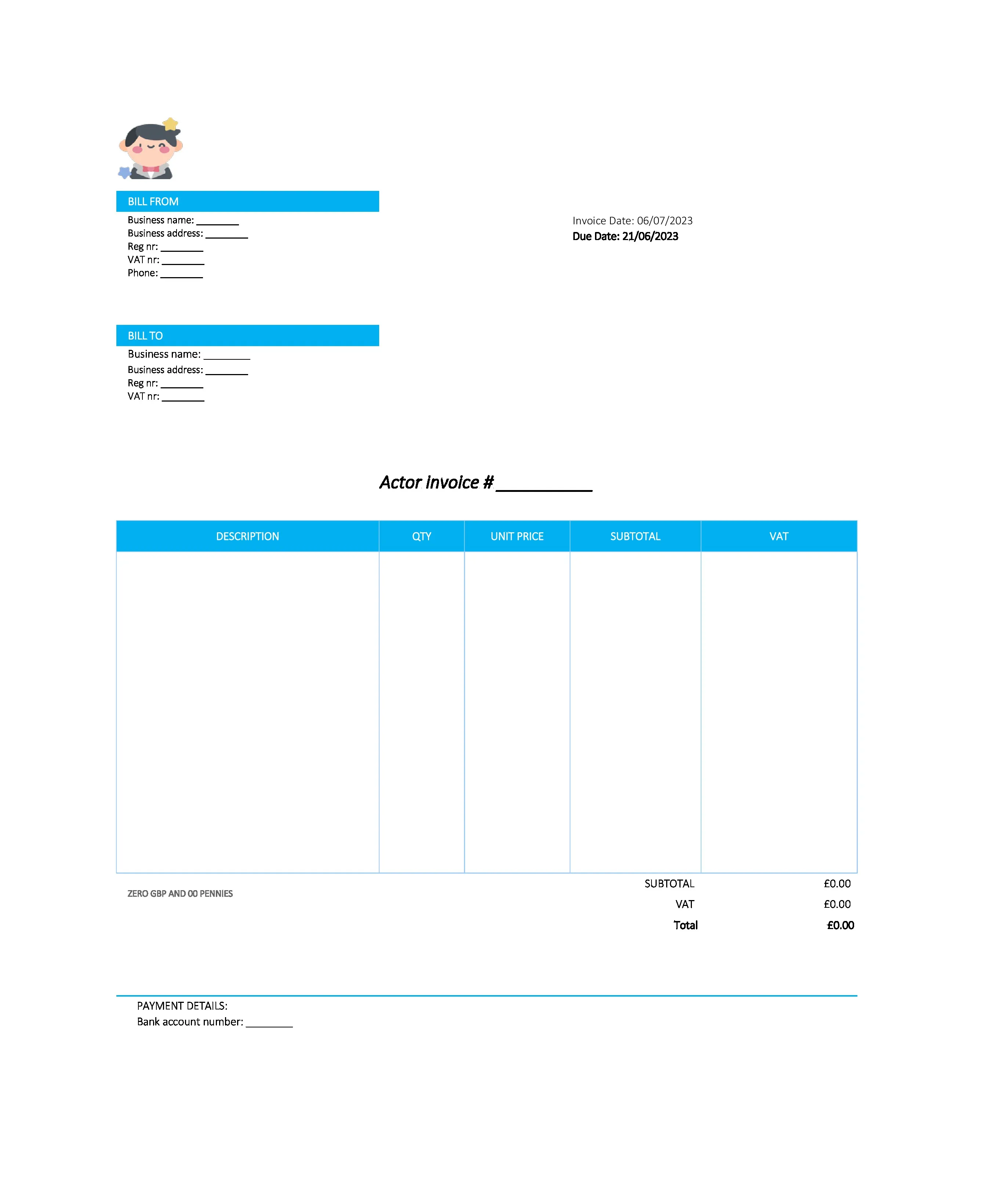 35 Free Actor Invoice Templates UK - Word, Excel, PDF, Google docs/sheets