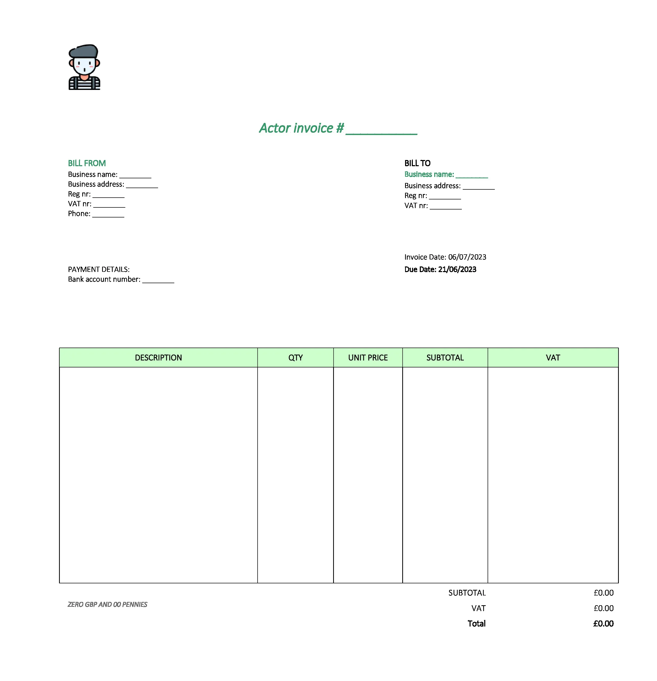 35 Free Actor Invoice Templates UK - Word, Excel, PDF, Google docs/sheets