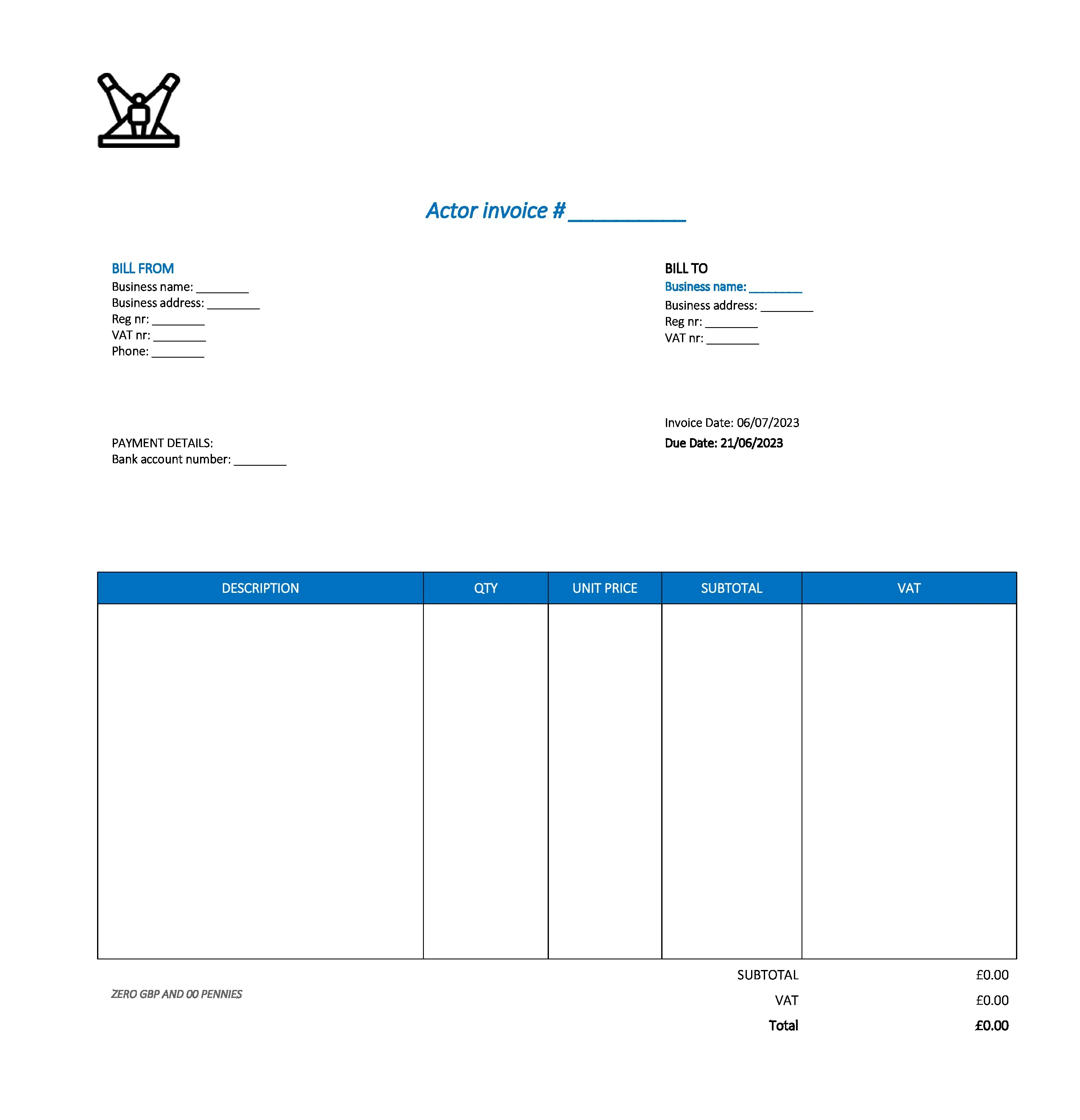 35 Free Actor Invoice Templates UK - Word, Excel, PDF, Google docs/sheets