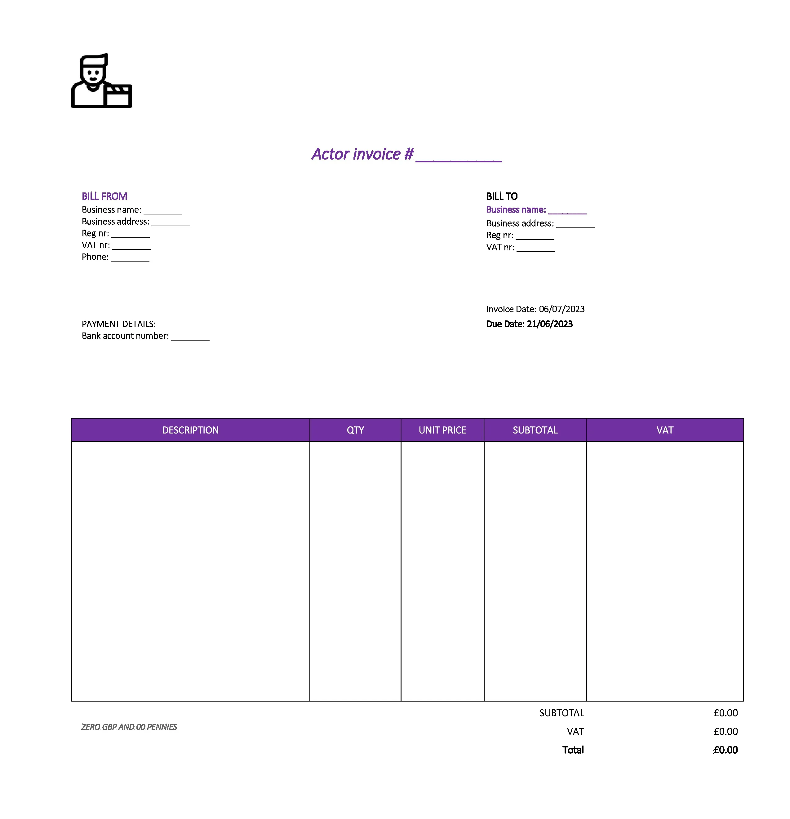 35 Free Actor Invoice Templates UK - Word, Excel, PDF, Google docs/sheets