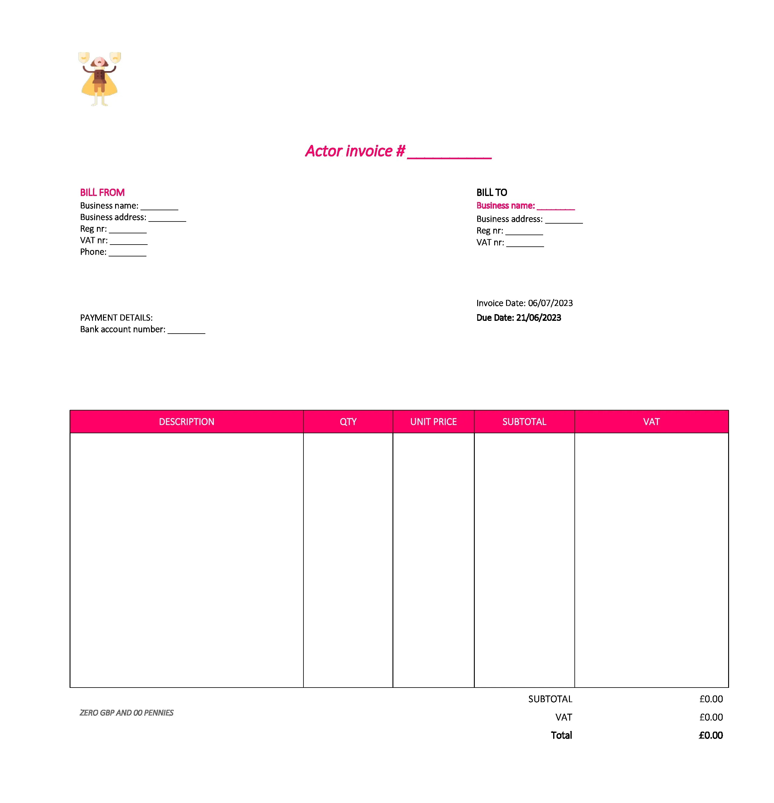 35 Free Actor Invoice Templates UK - Word, Excel, PDF, Google docs/sheets