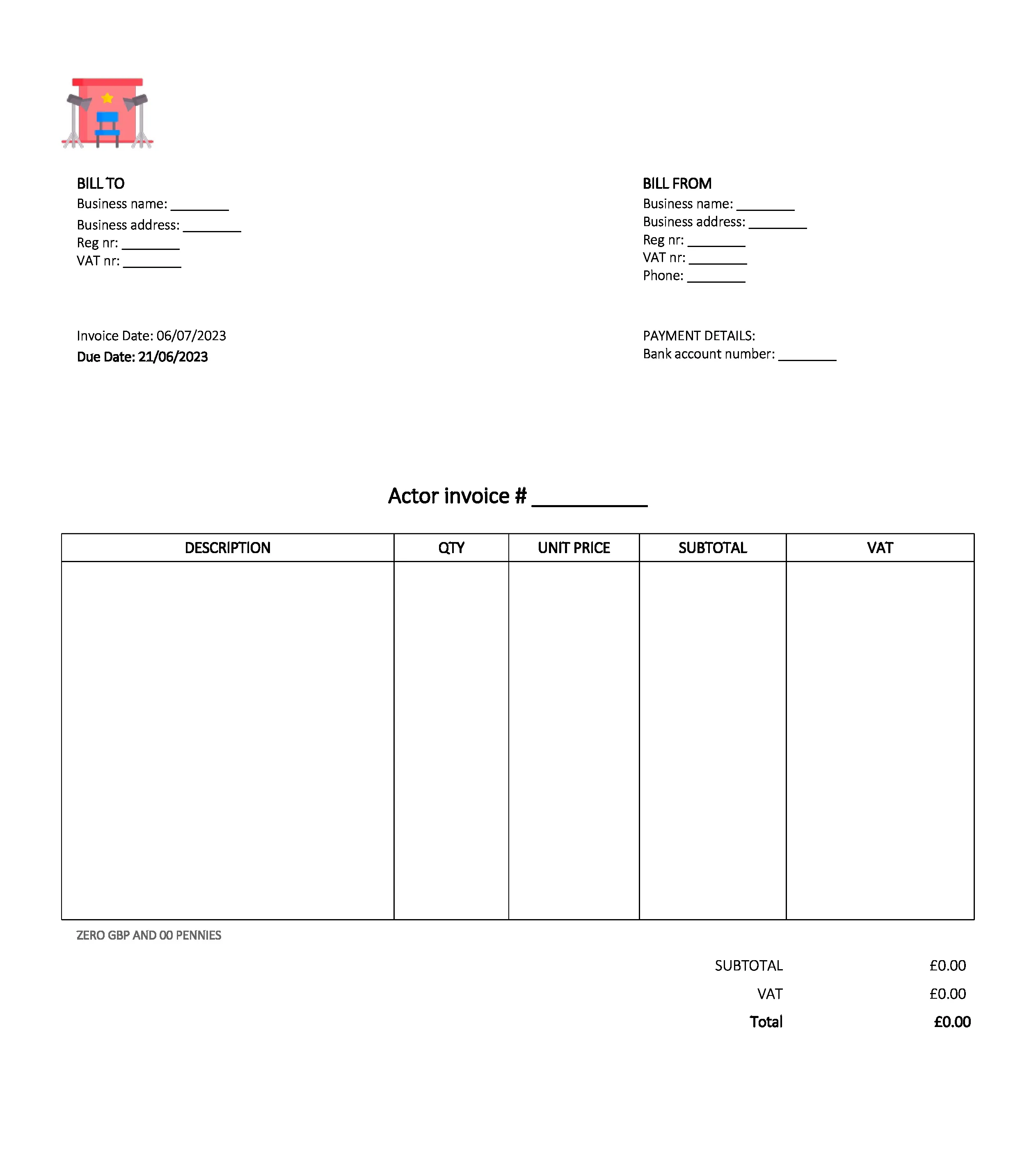 35 Free Actor Invoice Templates UK - Word, Excel, PDF, Google docs/sheets