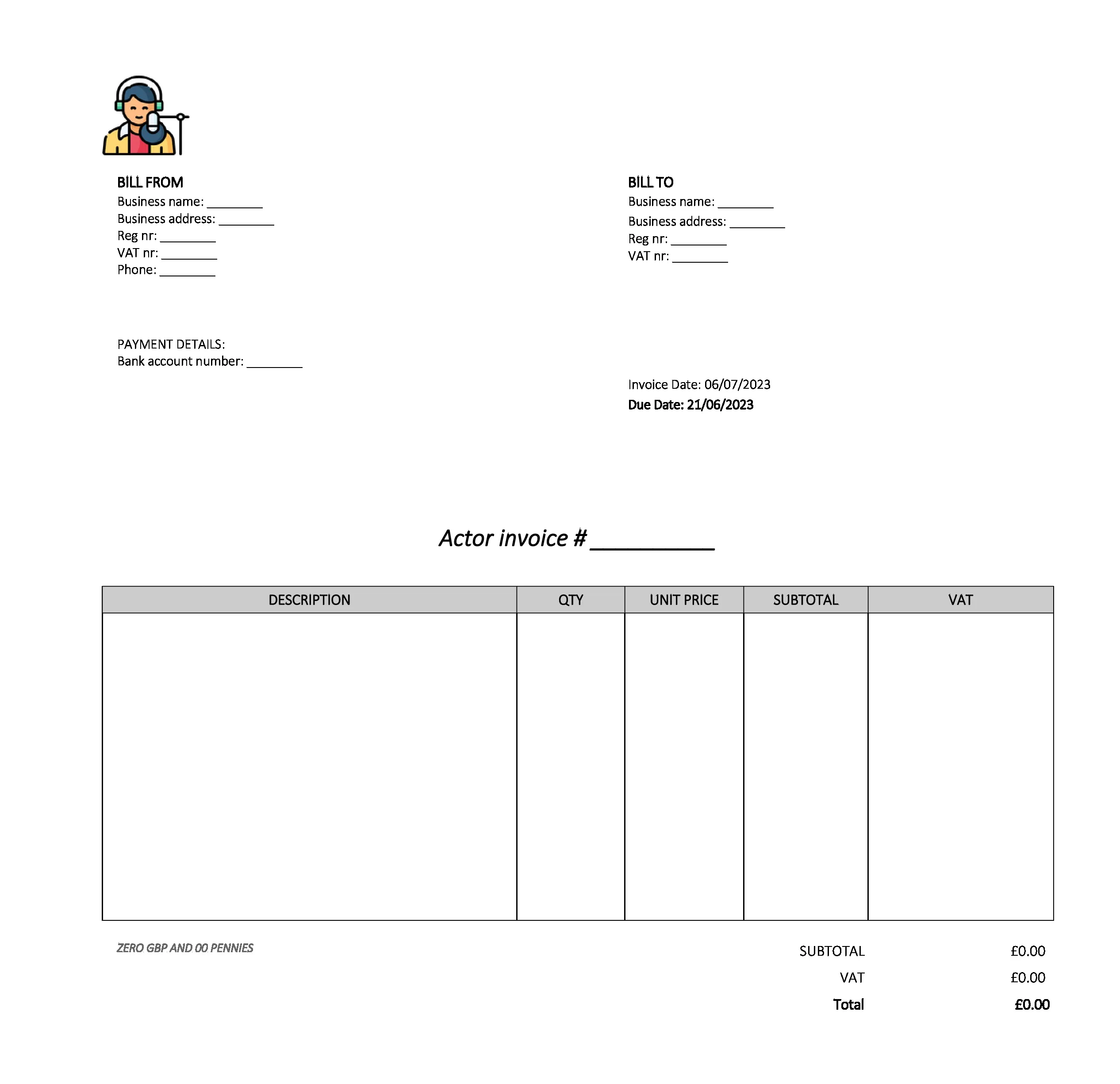 35 Free Actor Invoice Templates UK - Word, Excel, PDF, Google docs/sheets