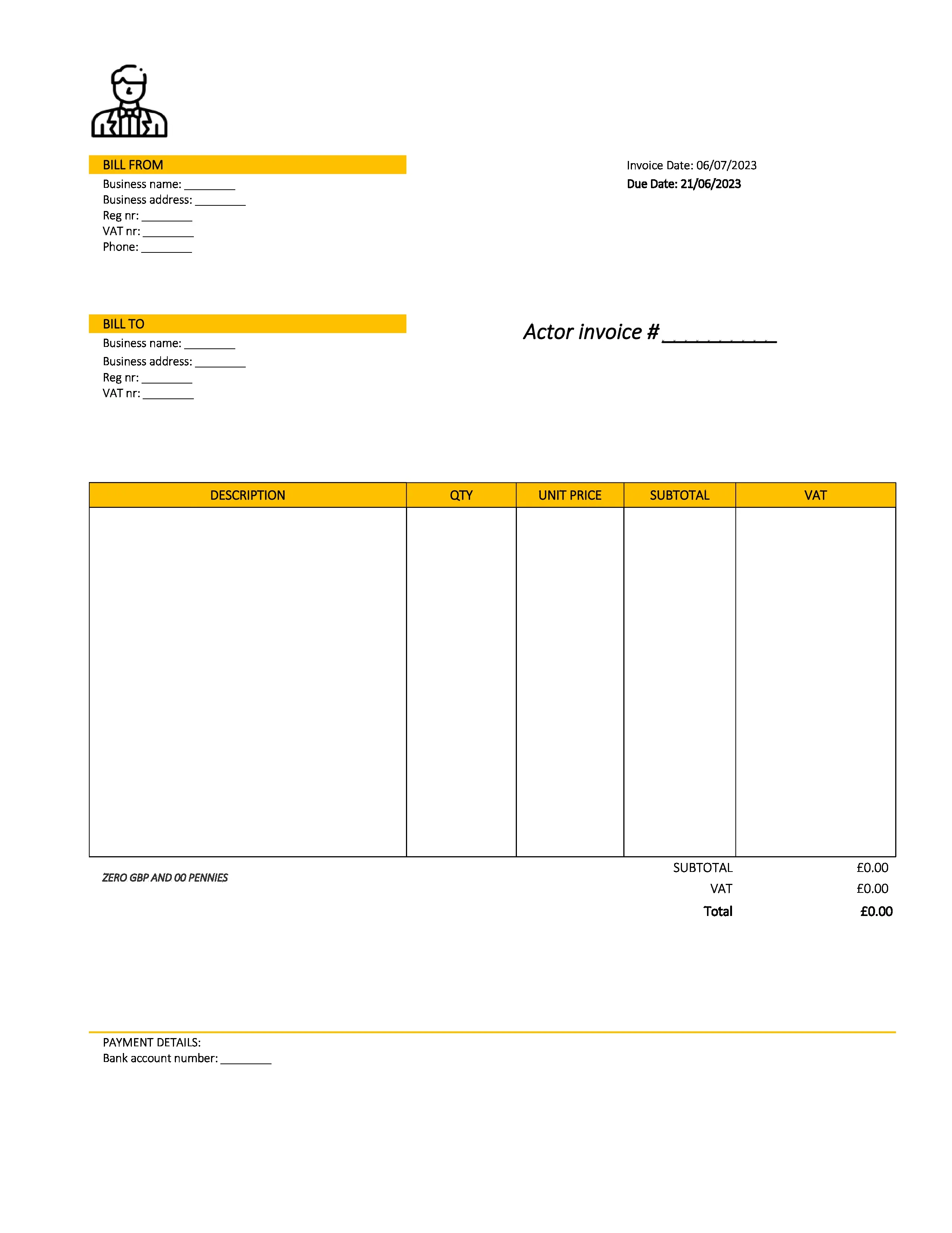 35 Free Actor Invoice Templates UK - Word, Excel, PDF, Google docs/sheets