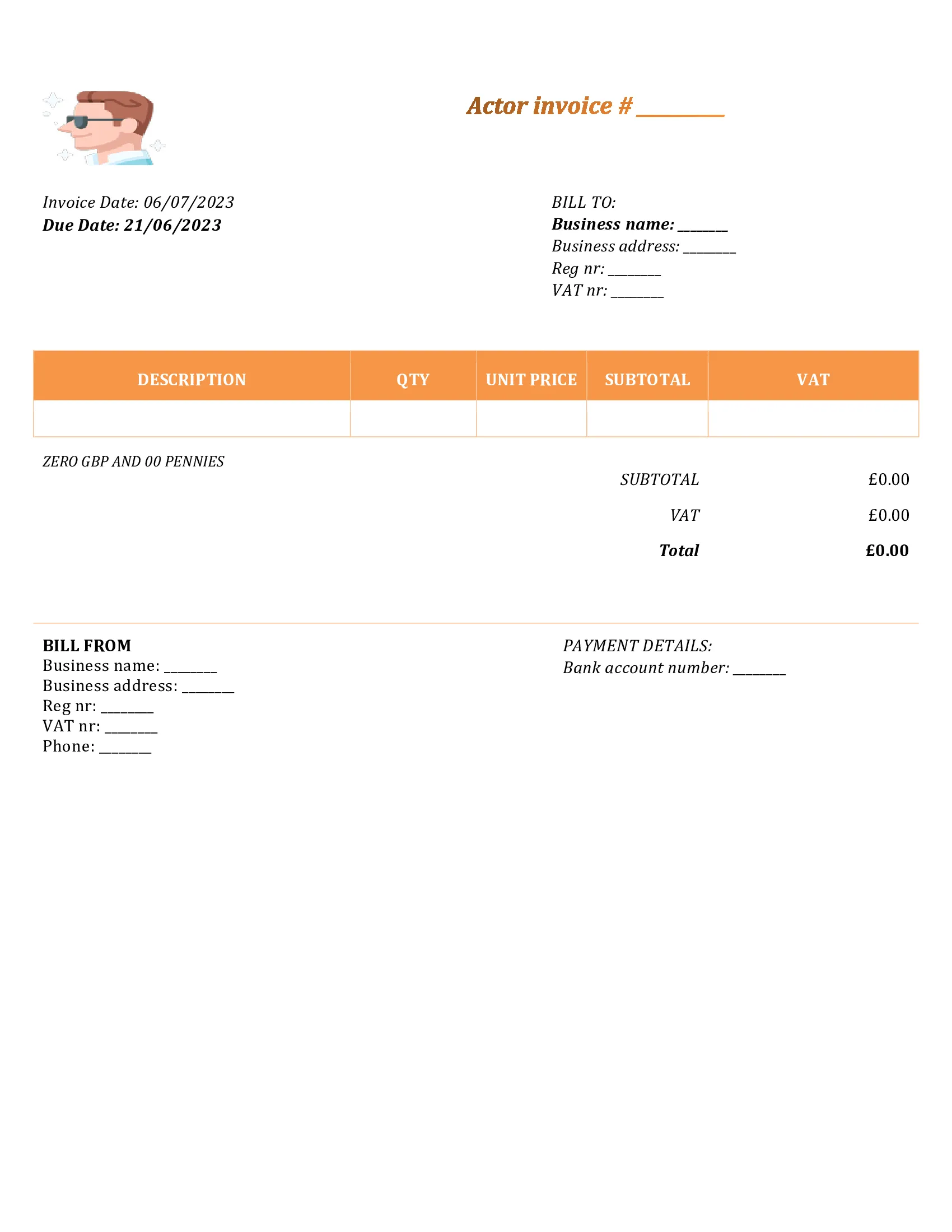 35 Free Actor Invoice Templates UK - Word, Excel, PDF, Google docs/sheets