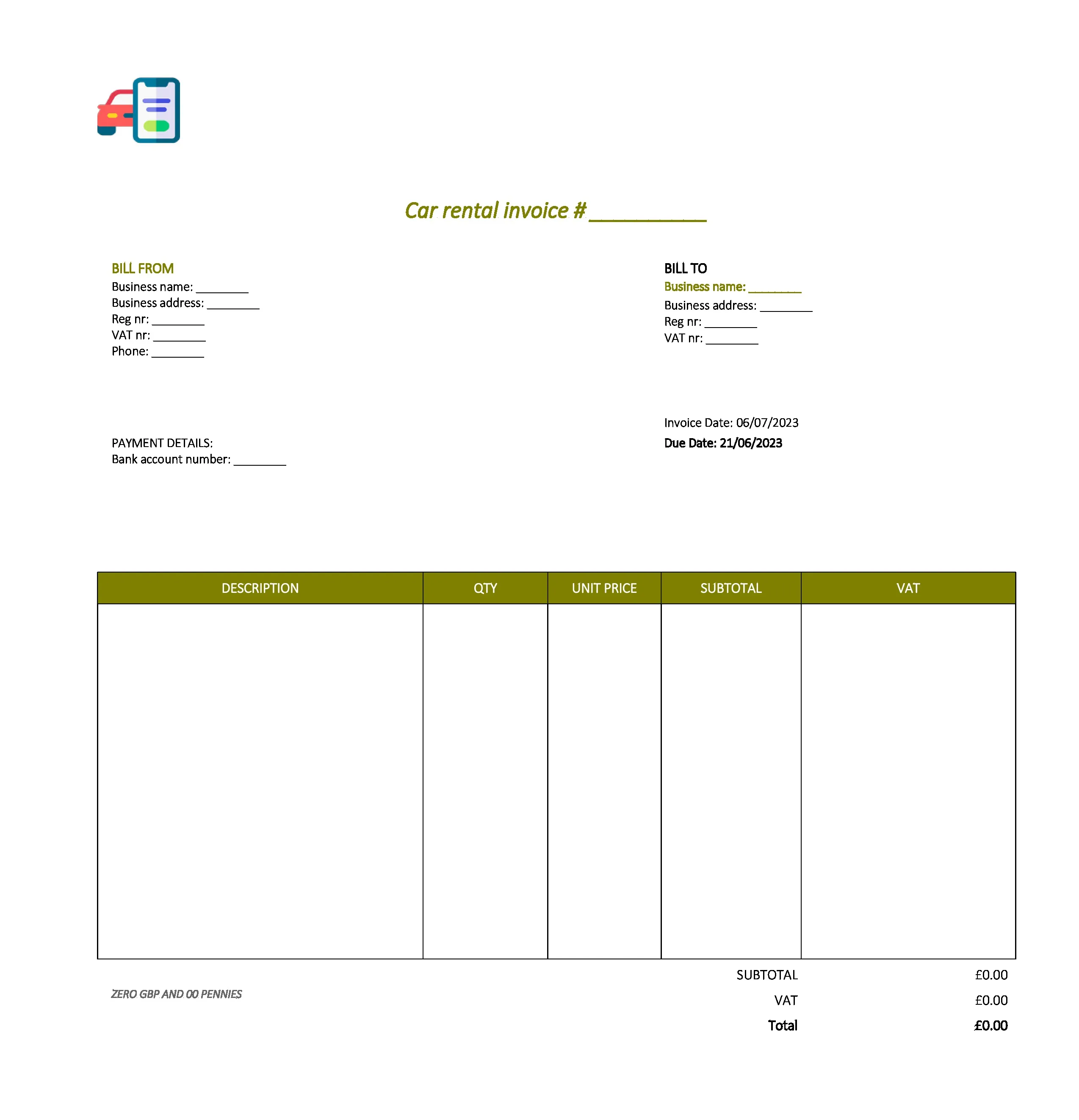 35 Free Car Rental Invoice Templates UK - Word, Excel, PDF, Google docs ...