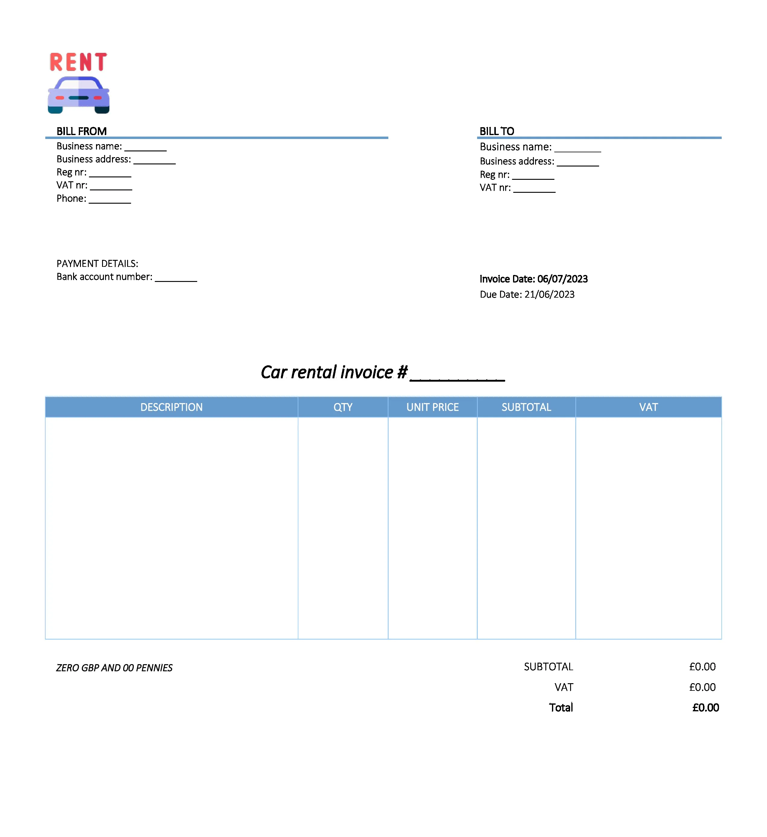35 Free Car Rental Invoice Templates UK - Word, Excel, PDF, Google Docs ...