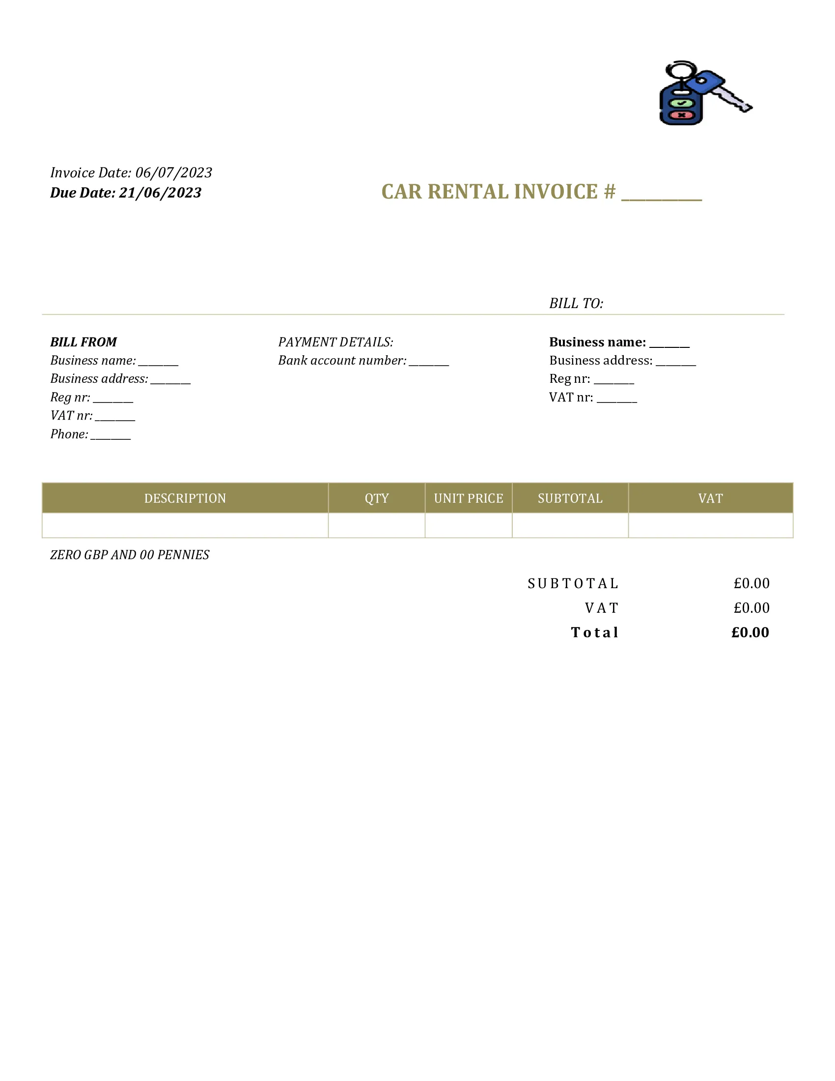 35 Free Car Rental Invoice Templates UK - Word, Excel, PDF, Google Docs ...