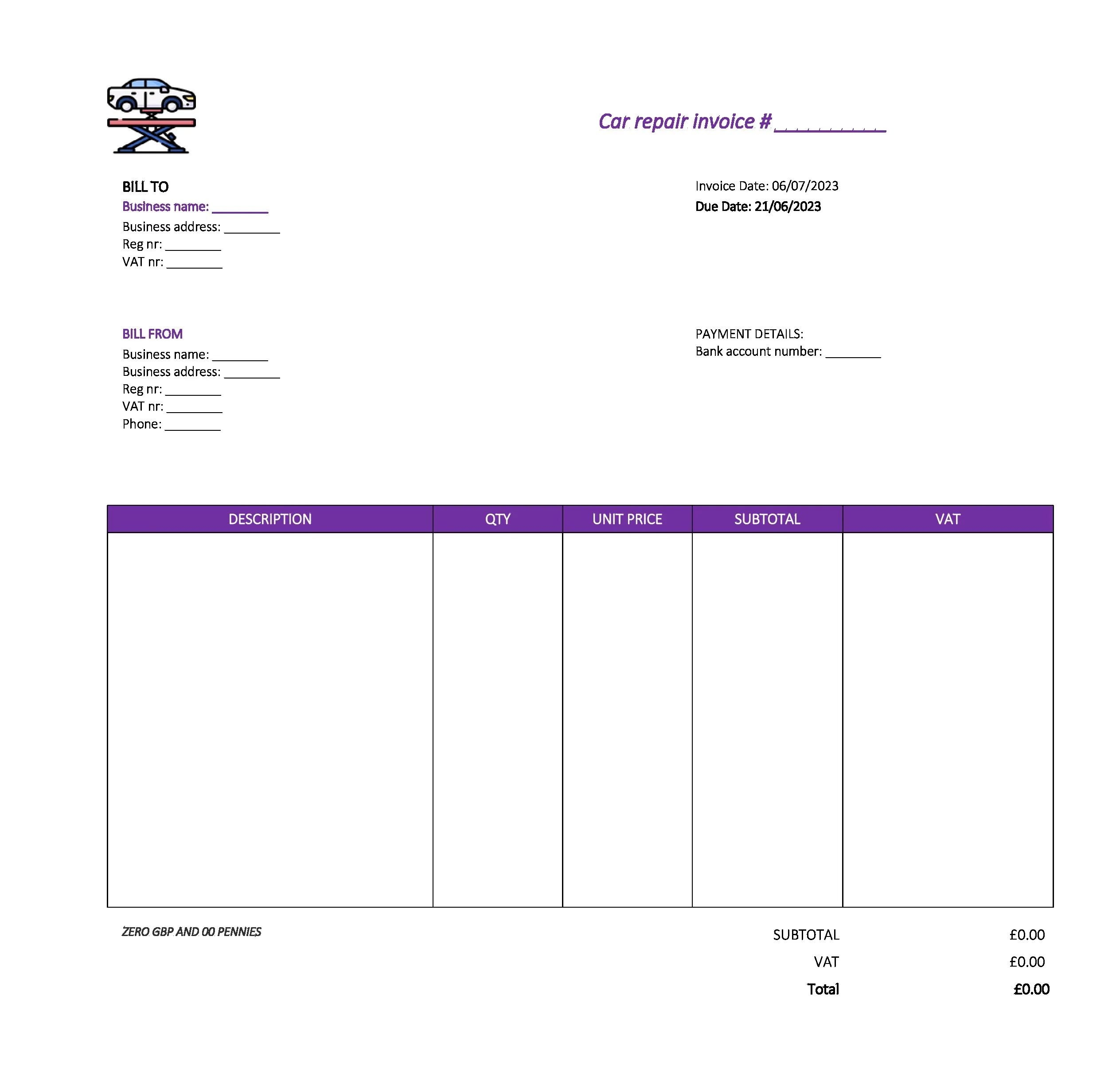 35 Free Car Repair Invoice Templates UK - Word, Excel, PDF, Google docs ...