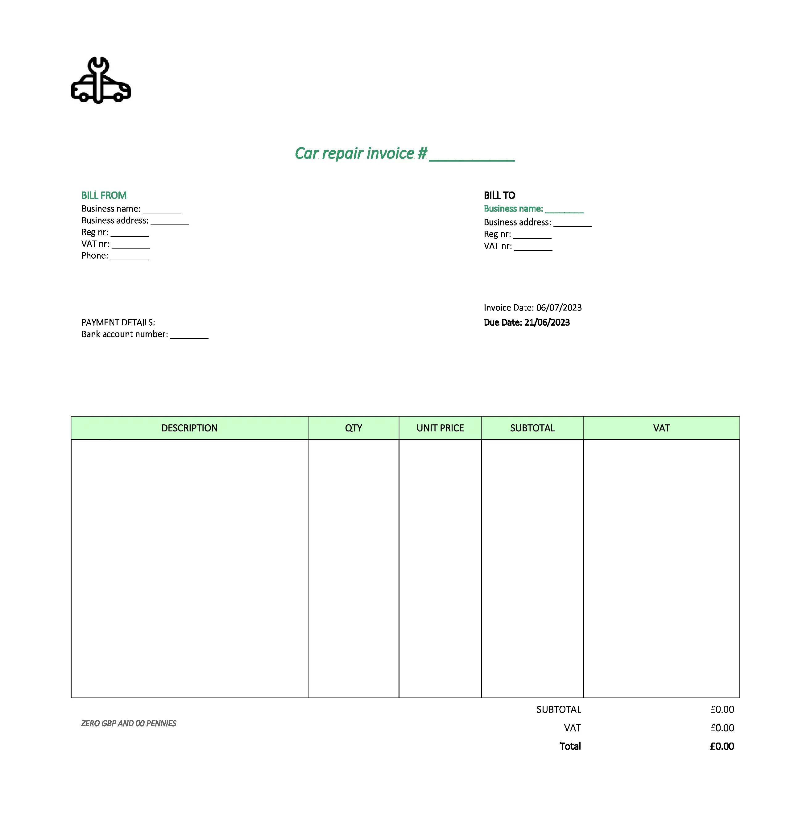 35 Free Car Repair Invoice Templates UK - Word, Excel, PDF, Google docs ...