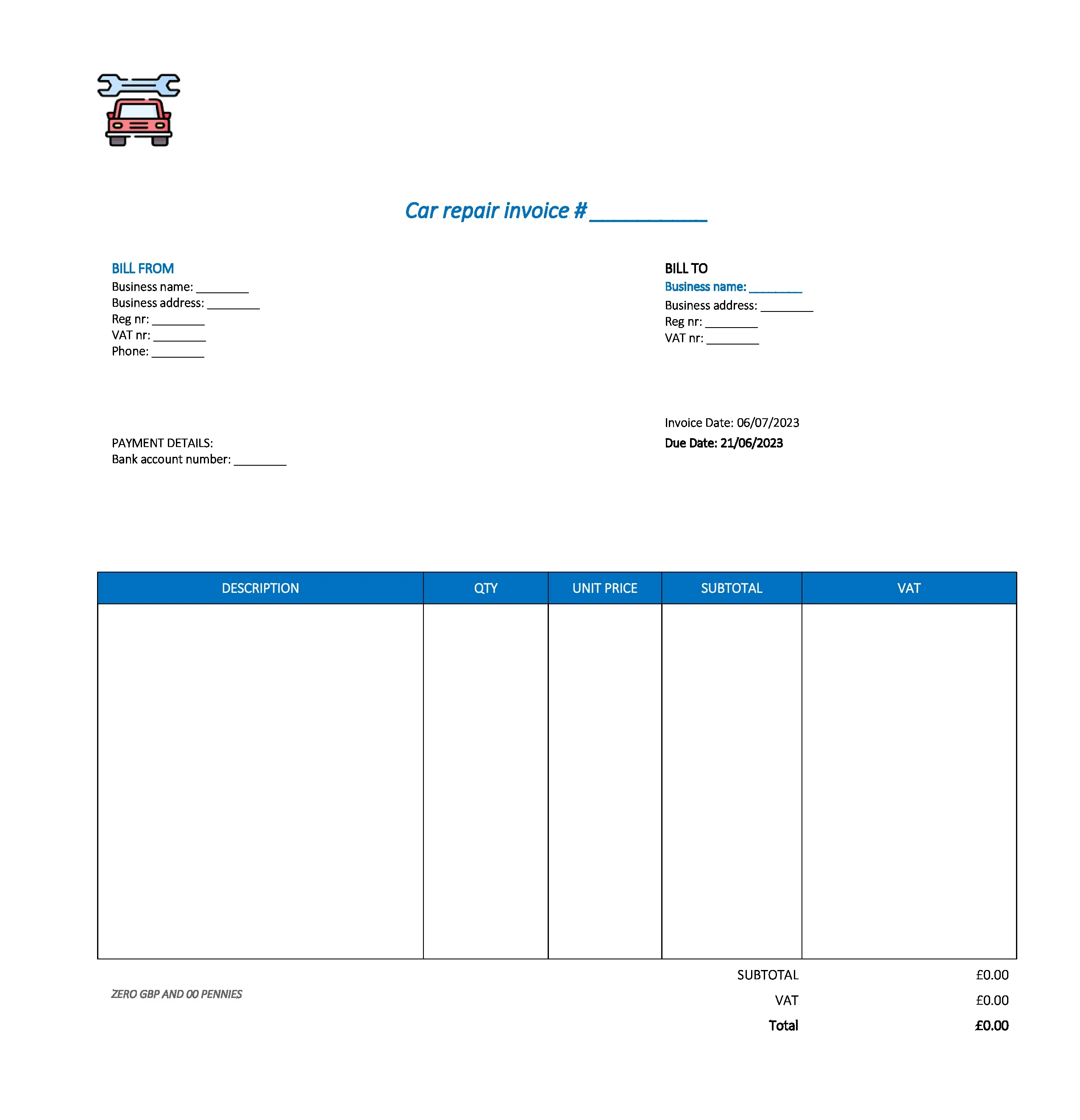 35 Free Car Repair Invoice Templates UK - Word, Excel, PDF, Google docs ...