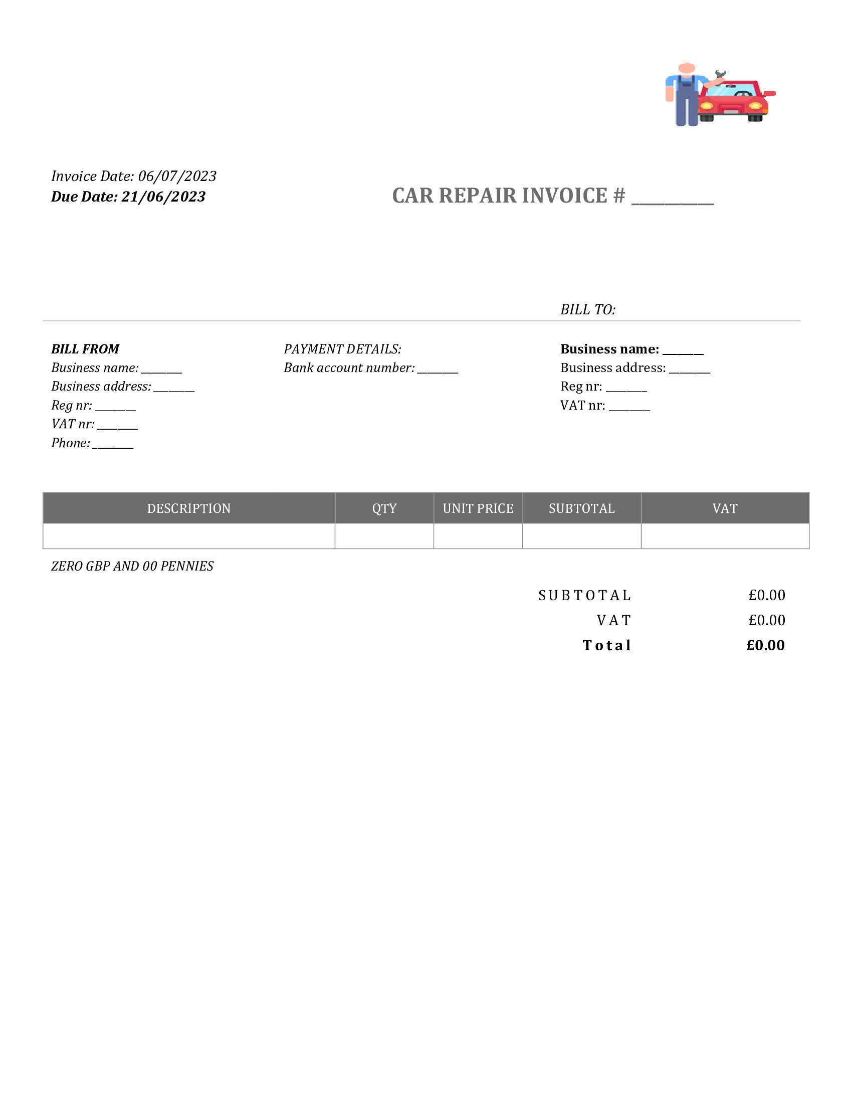 35 Free Car Repair Invoice Templates UK - Word, Excel, PDF, Google docs ...