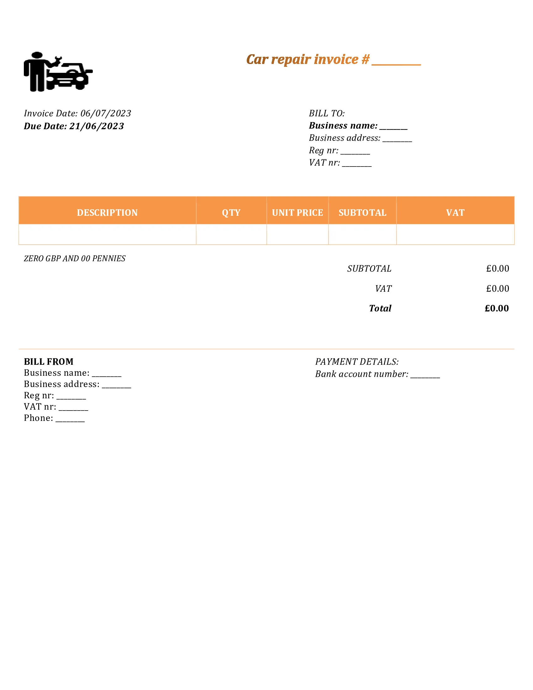 35 Free Car Repair Invoice Templates UK - Word, Excel, PDF, Google docs ...