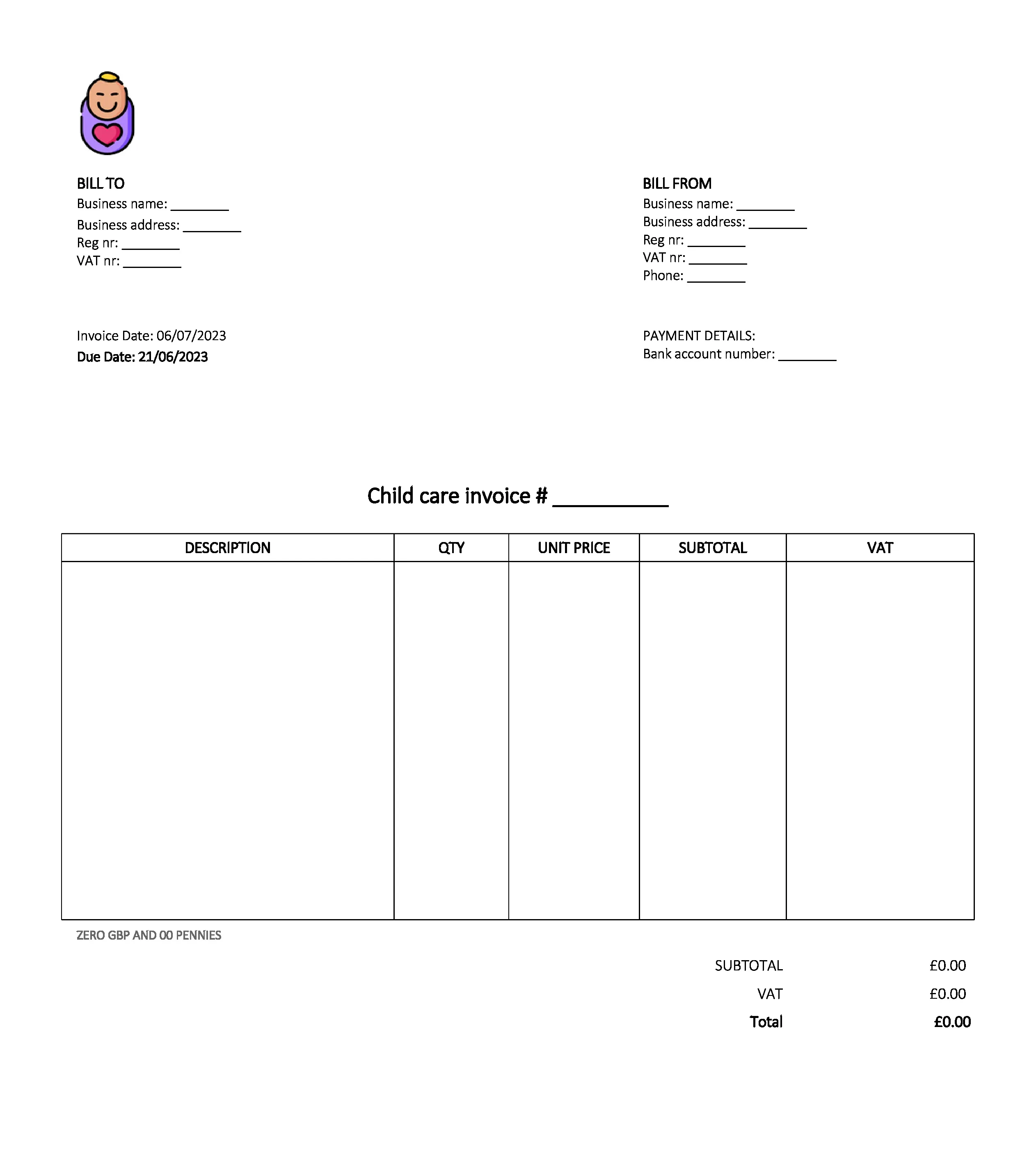 35 Free Child Care Invoice Templates UK - Word, Excel, PDF, Google docs ...