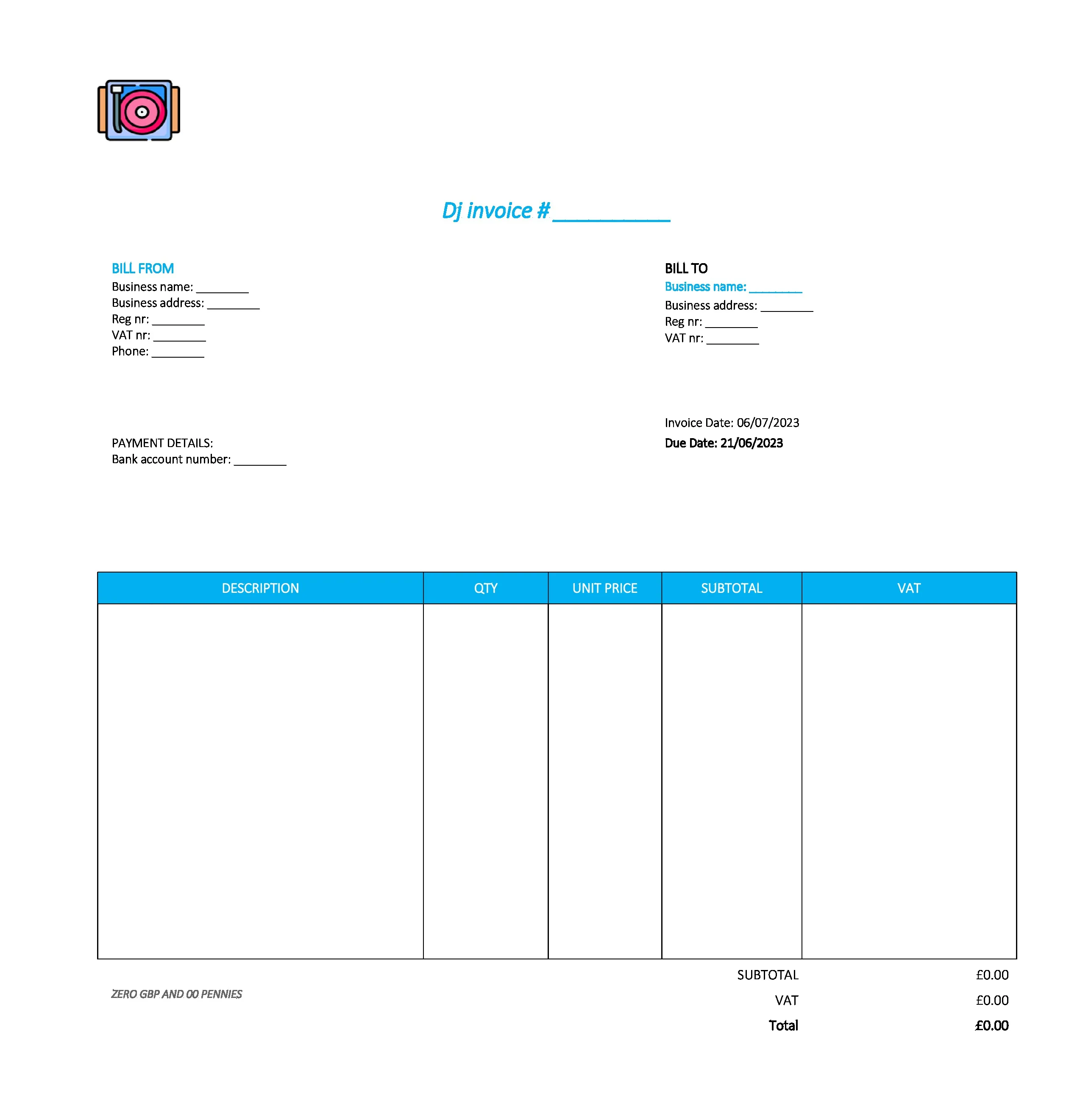 35 Free Dj Invoice Templates UK - Word, Excel, PDF, Google docs/sheets