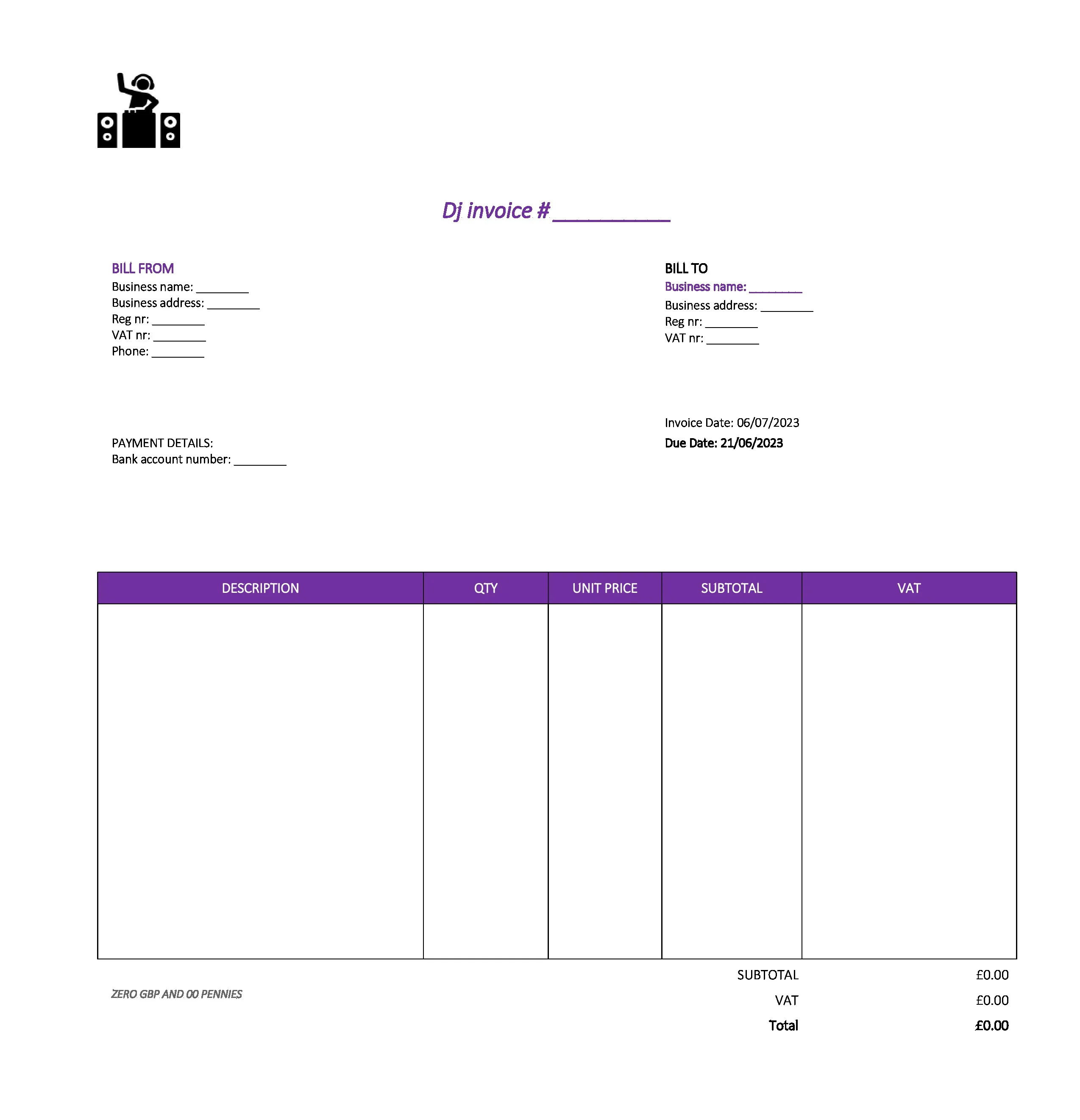 35 Free Dj Invoice Templates UK - Word, Excel, PDF, Google docs/sheets